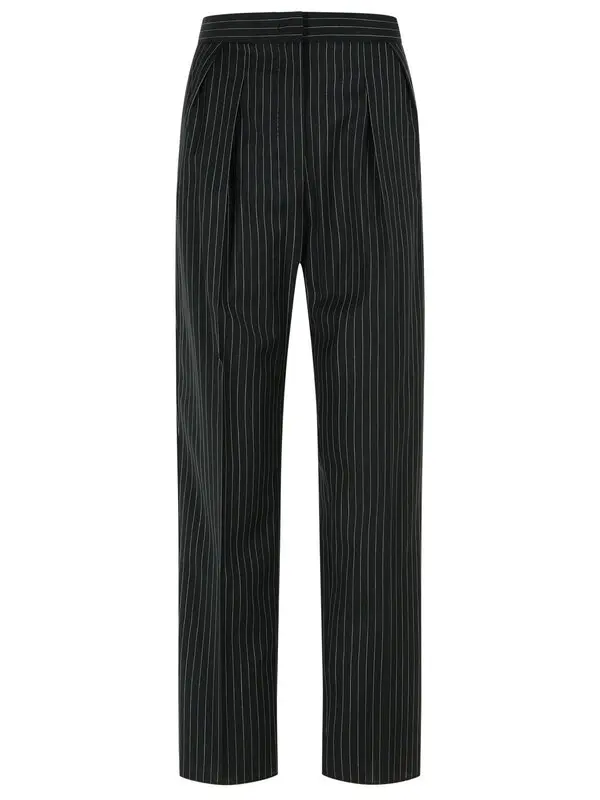 Max Mara Virgin Wool Pinstriped Tailored Pants - Black
