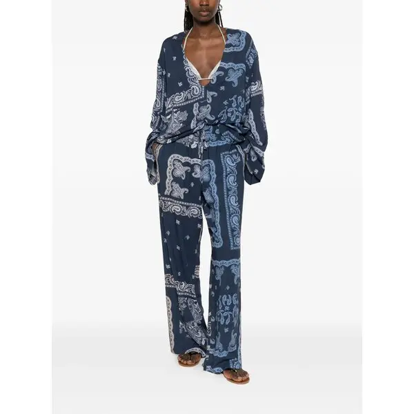 Attico Palazzo Pants With Drawstring Waist - Blue