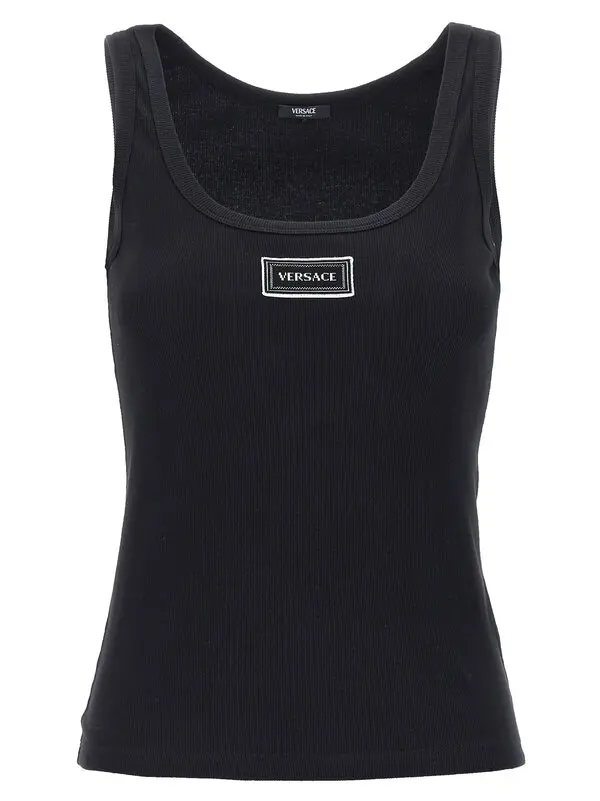 Versace 90s Vintage Logo Ribbed Tank Top - Black