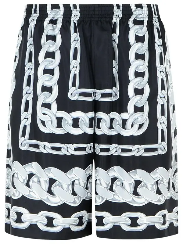 Versace Medusa Chains' Silk Bermuda Shorts - Black