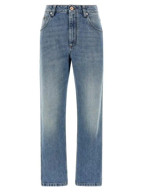 Brunello Cucinelli Straight Leg Cotton Denim Jeans - Blue