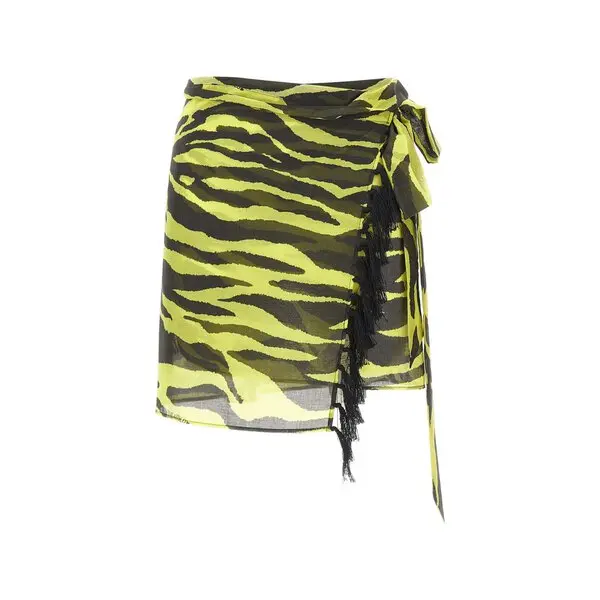 Attico Asymmetric Draped Zebra Print Wrap Skirt - Yellow