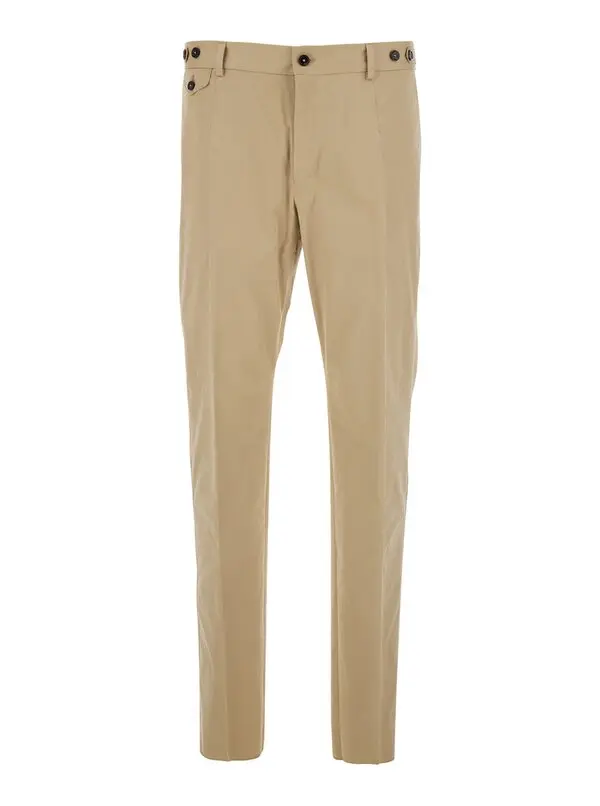 Dolce & Gabbana Beige Cotton Slim Fit Pants With Logo Patch - Multicolor