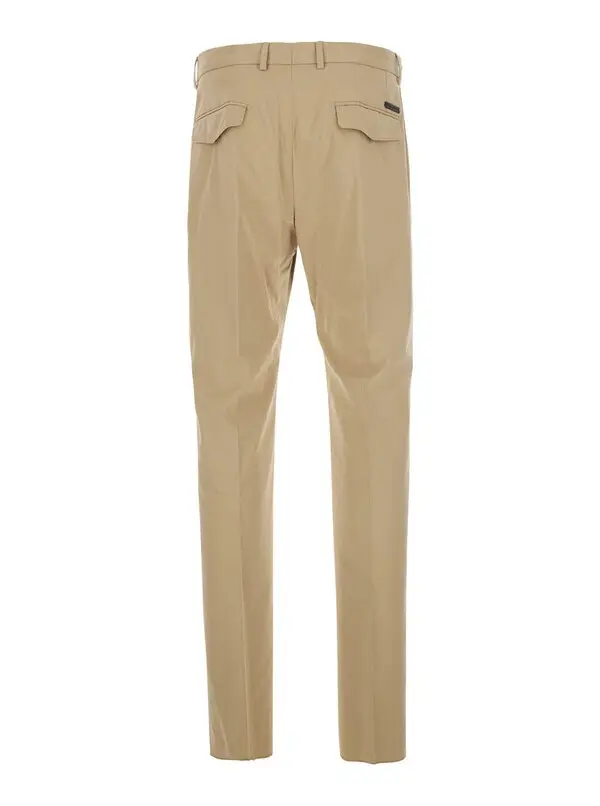 Dolce & Gabbana Beige Cotton Slim Fit Pants With Logo Patch - Multicolor