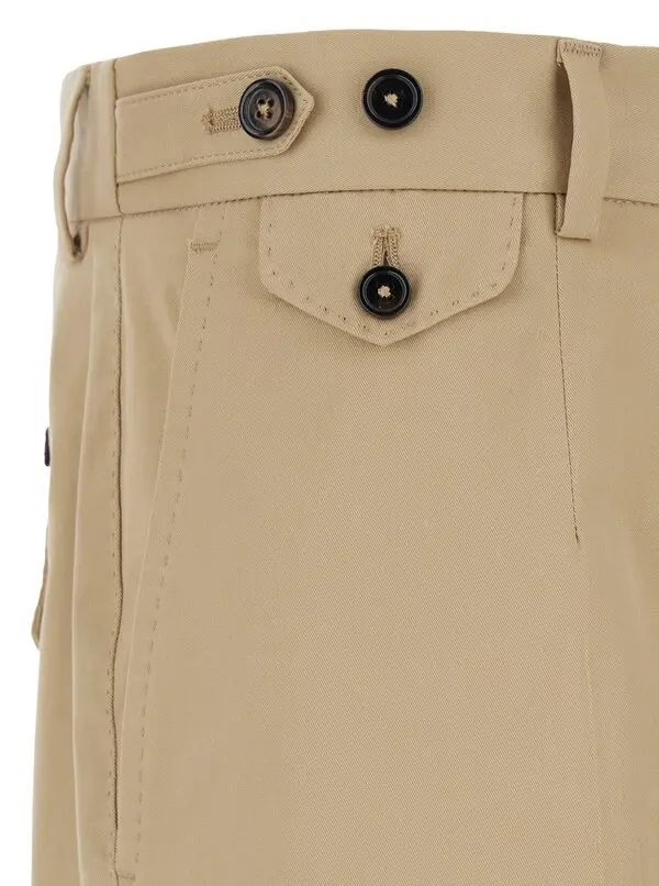 Dolce & Gabbana Beige Cotton Slim Fit Pants With Logo Patch - Multicolor