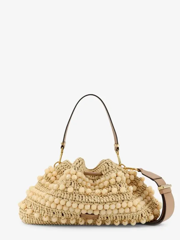JIMMY CHOO Bon Bon Raffia Bucket Bag With Beaded Applique