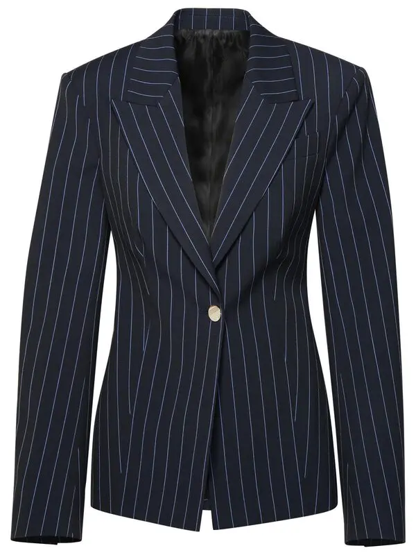 Attico Midnight Polyester Blend Blazer With Silver Logo Button