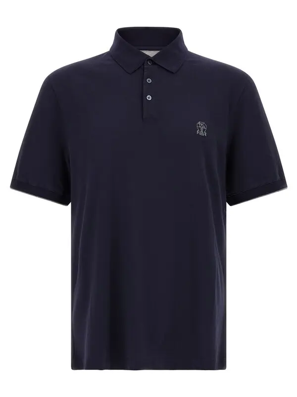 Brunello Cucinelli Logo Piqué Polo Shirt - Blue