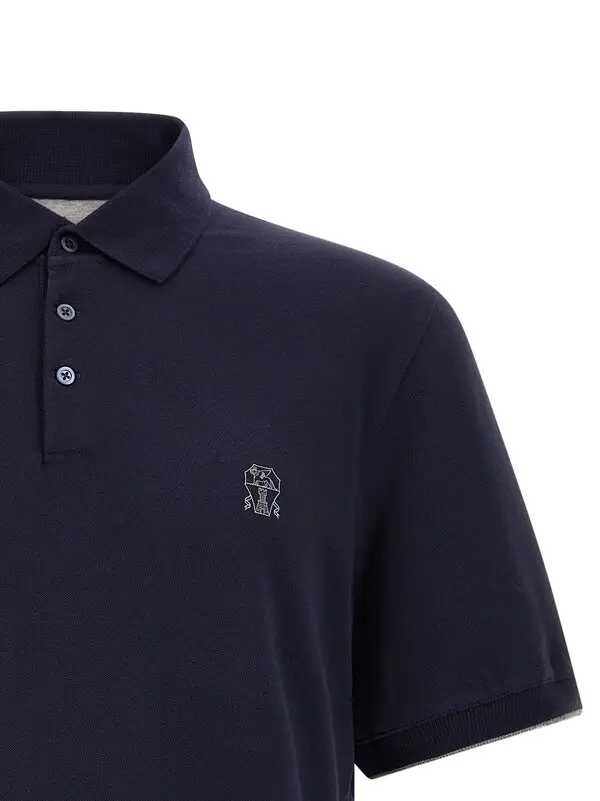 Brunello Cucinelli Logo Piqué Polo Shirt - Blue