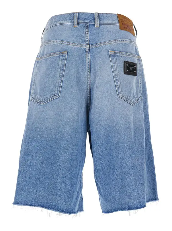 Dolce & Gabbana Blue Denim Bermuda Shorts With Metallic Logo Patch