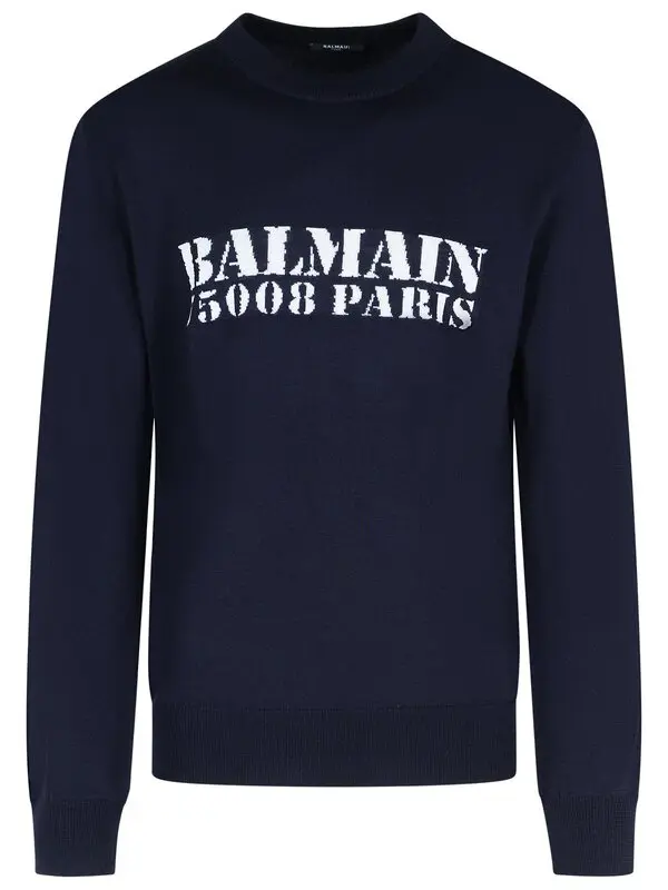 Balmain Merino Wool Sweater With Contrast Logo