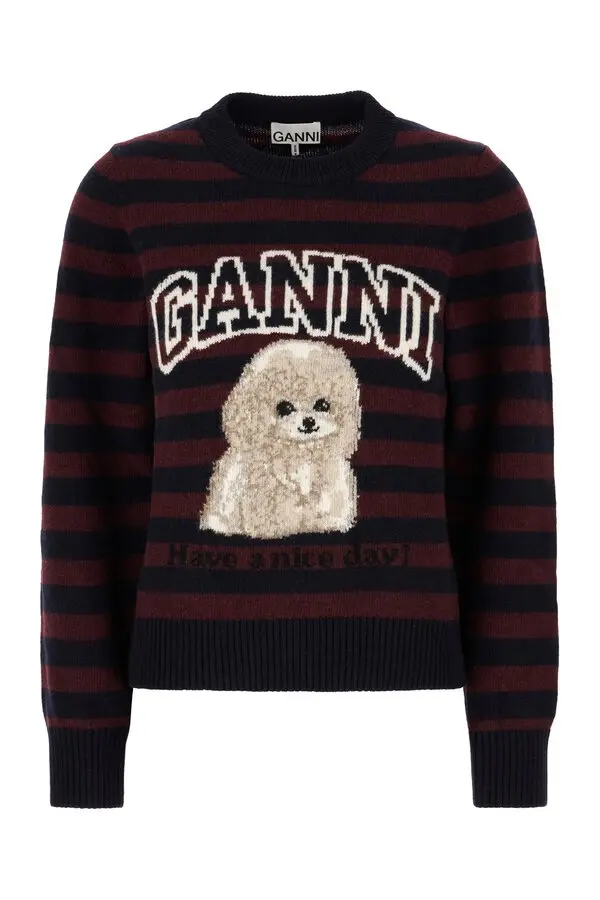 GANNI Striped Knitwear With Graphic Detail - Multicolor