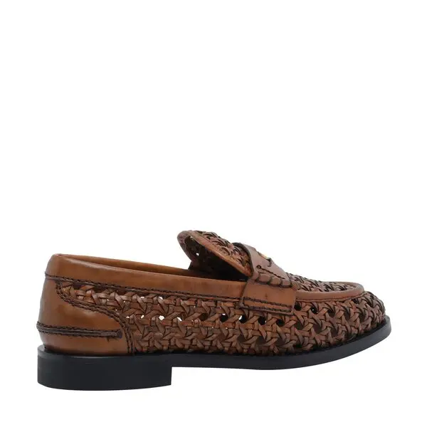 Miu Miu Woven Leather Loafers - Brown