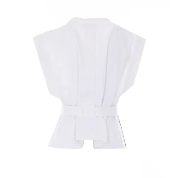 LEMAIRE Sleeveless V-neck Top With Belted Bow Detail - White