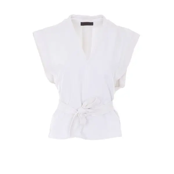 LEMAIRE Sleeveless V-neck Top With Belted Bow Detail - White
