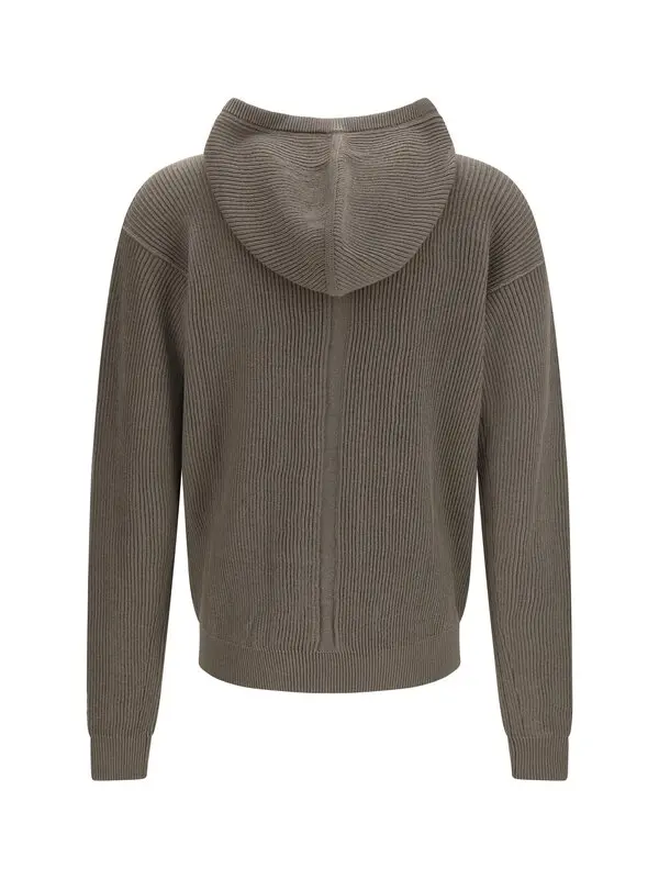 Rick Owens Ribbed Virgin Wool Knit Zip-up Hoodie - Gray