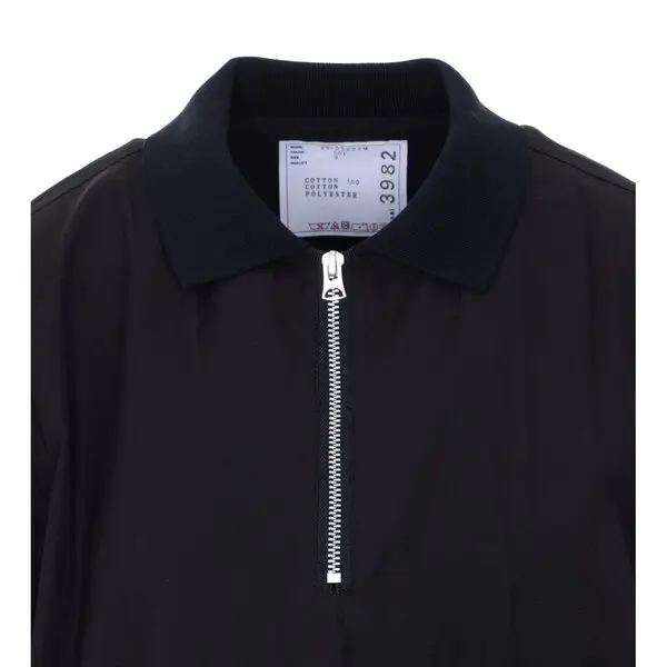 Sacai Half Zip Polo - Black