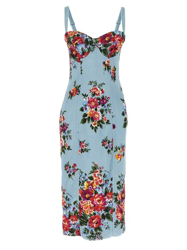 Dolce & Gabbana Mazzo Di Fiori' Print Stretch Satin Sheath Dress - Blue