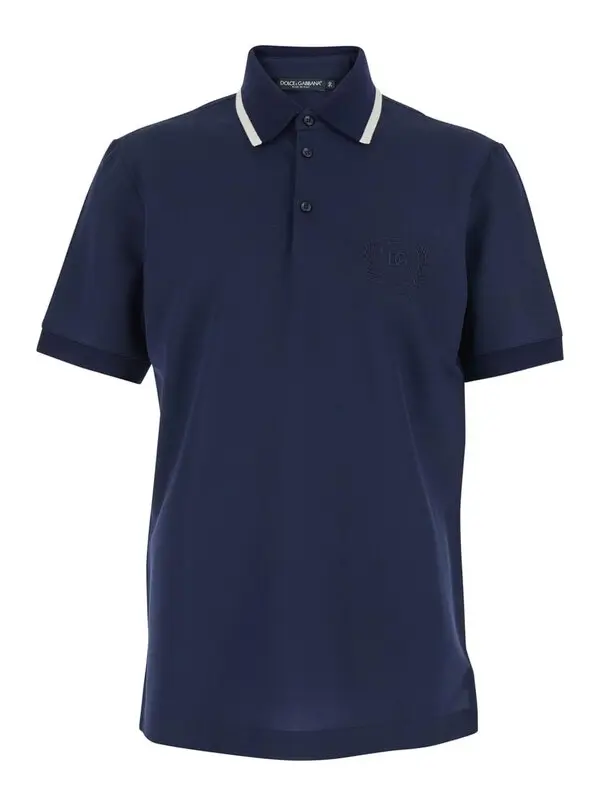 Dolce & Gabbana Blue Polo Shirt With Logo On The Front In Tech Fabric For