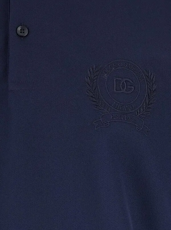 Dolce & Gabbana Blue Polo Shirt With Logo On The Front In Tech Fabric For