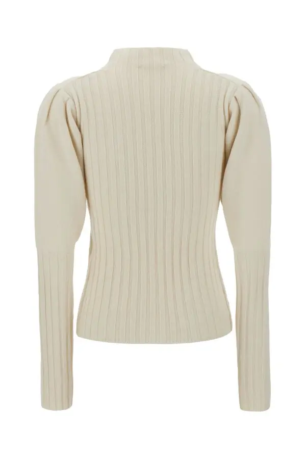 Chloé Ribbed Knit Puff Sleeve High Neck Sweater