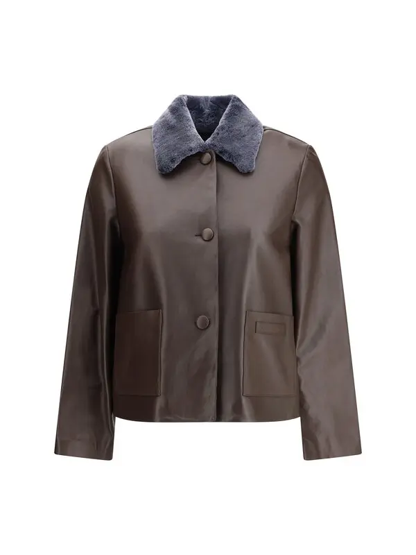 Marni Leather Jacket With Shearling Collar - Brown