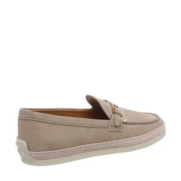 TOD'S Suede Loafers With Contrast Piping - Cream