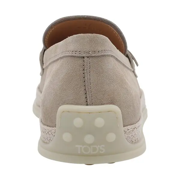 TOD'S Suede Loafers With Contrast Piping - Cream