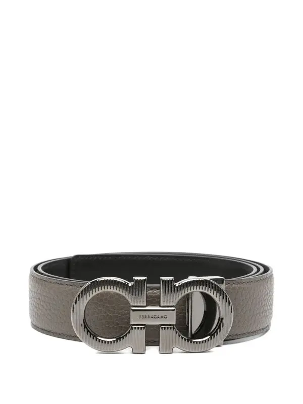 FERRAGAMO Knurled Buckle Two-tone Reversible Gancini Belt - Gray