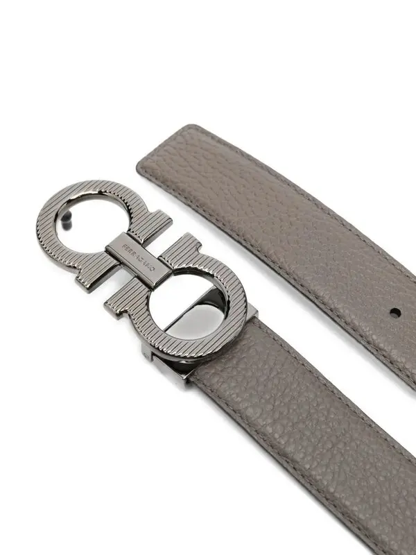 FERRAGAMO Knurled Buckle Two-tone Reversible Gancini Belt - Gray