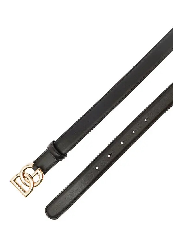 Dolce & Gabbana Black Leather Skinny Belt With Gold Dg Buckle - Multicolor