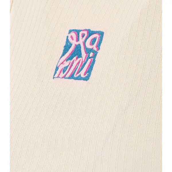 Marni Ribbed Crew Neck Sleeveless Top With Embroidered Logo