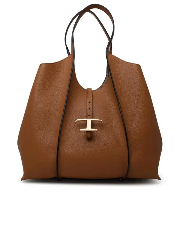 TOD'S Timeless Leather Shopping Bag With 't Timeless' Pendant - Brown