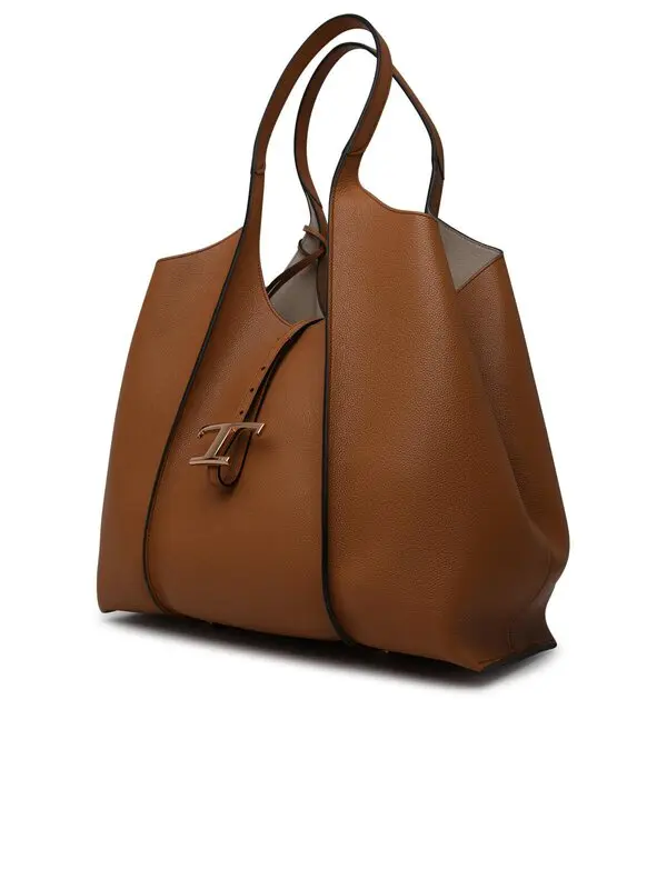 TOD'S Timeless Leather Shopping Bag With 't Timeless' Pendant - Brown