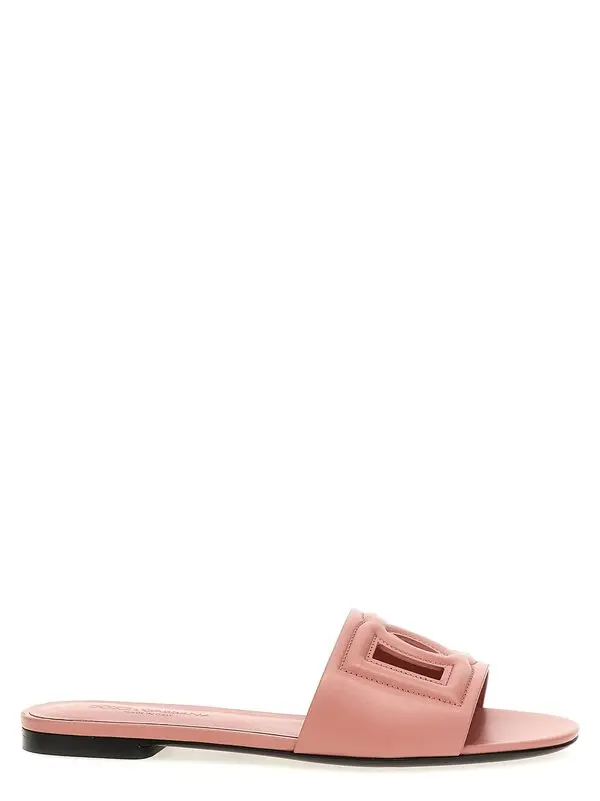 Dolce & Gabbana Calf Leather 'dg' Logo Slides - Pink