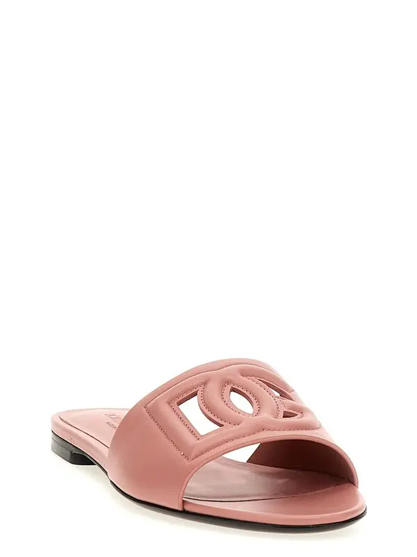Dolce & Gabbana Calf Leather 'dg' Logo Slides - Pink