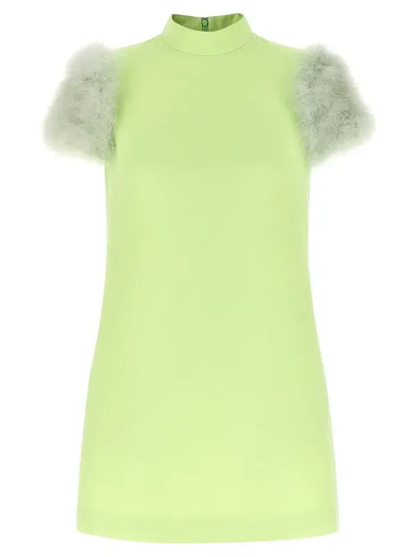 Valentino Garavani Feather-sleeve Mini Dress - Green