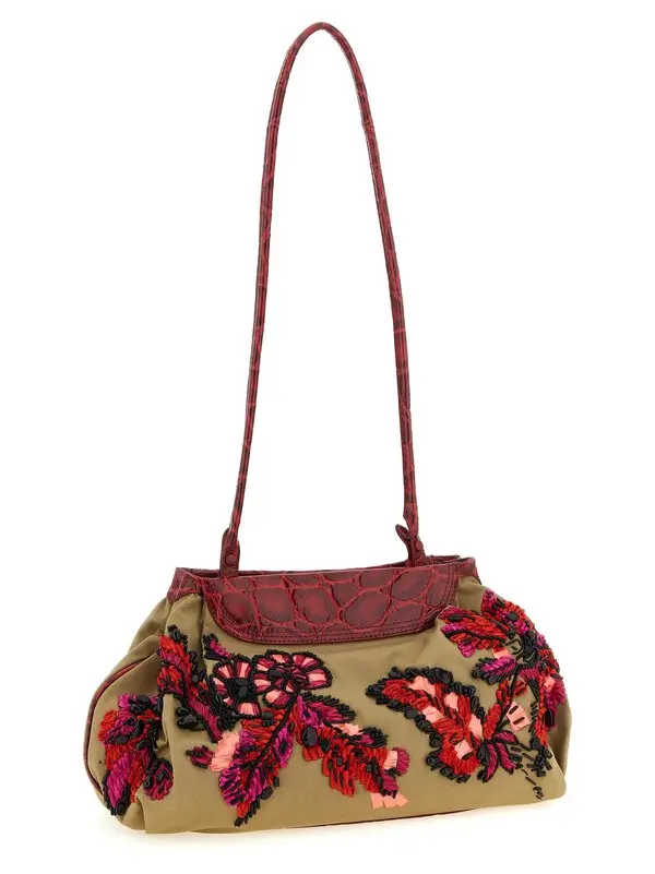 Dries Van Noten Embroidered Clutch With Crocodile Print Leather