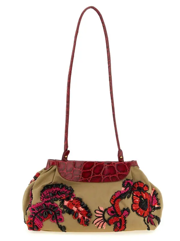 Dries Van Noten Embroidered Clutch With Crocodile Print Leather - Multicolor