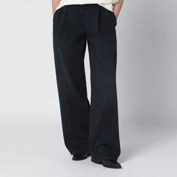 GOLDEN GOOSE Wide-leg Cotton Trousers With Vintage Effect - Black