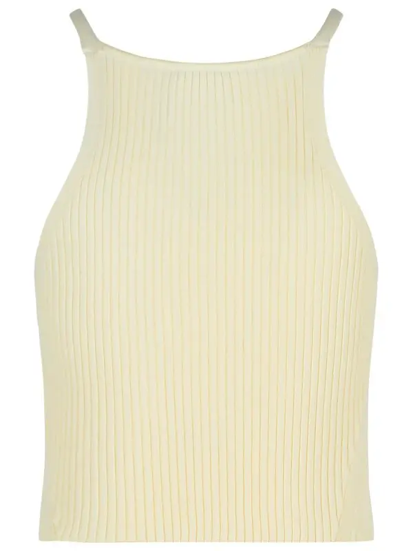 COURREGES Ivory Ribbed Knit Top With Ac Logo