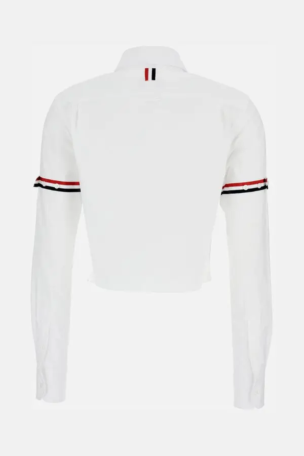 Thom Browne Cropped Cotton Shirt With Striped Detail