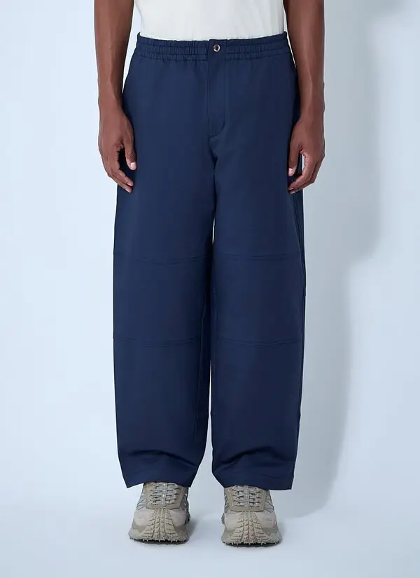 Moncler Cotton Gabardine Trousers With Logo Patch - Blue