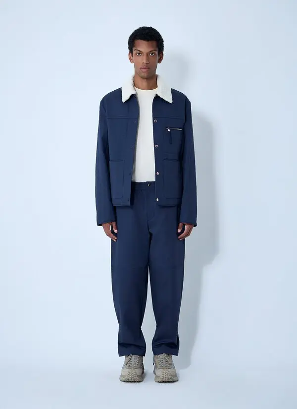 Moncler Cotton Gabardine Trousers With Logo Patch - Blue