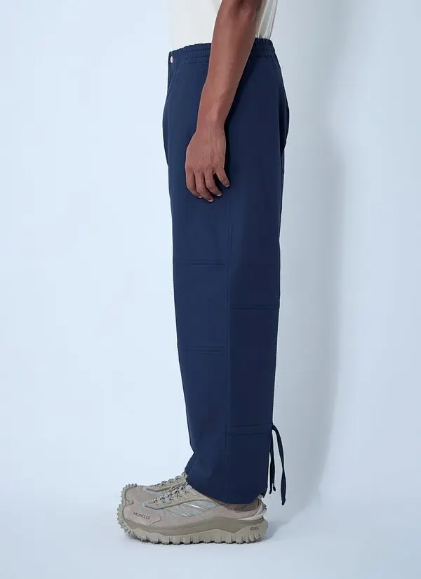 Moncler Cotton Gabardine Trousers With Logo Patch - Blue