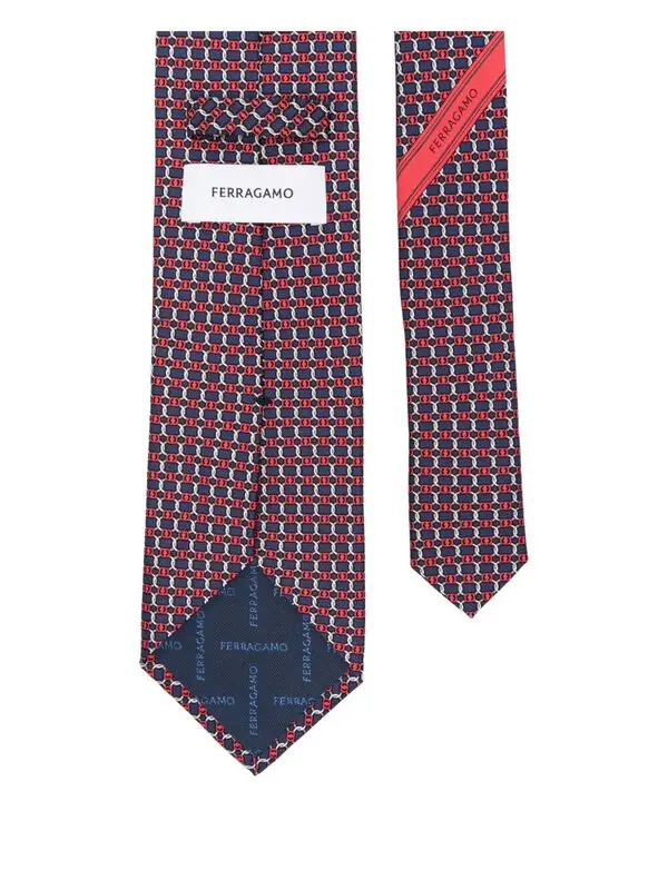 FERRAGAMO Silk Geometric Pattern Neck Tie