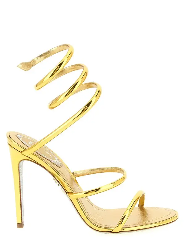 Rene Caovilla Cleo Metallic" Stiletto Sandals - Gold