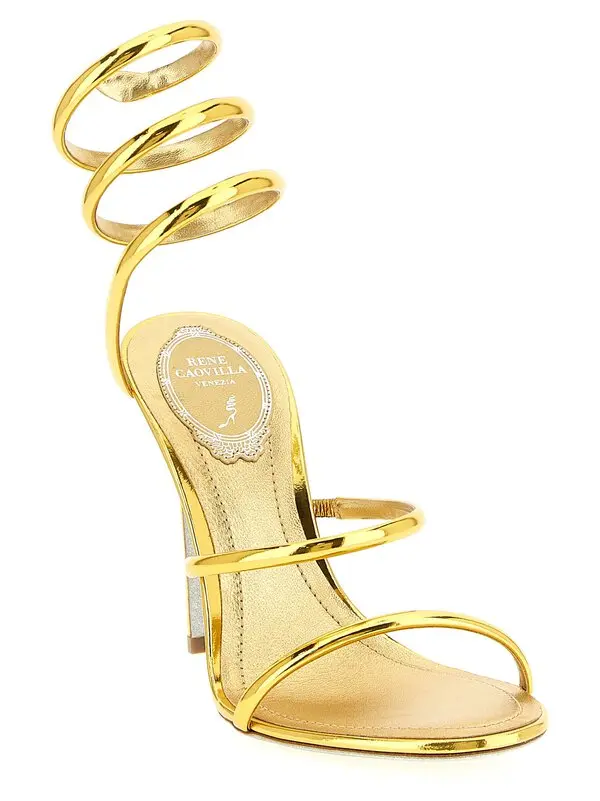 Rene Caovilla Cleo Metallic" Stiletto Sandals - Gold