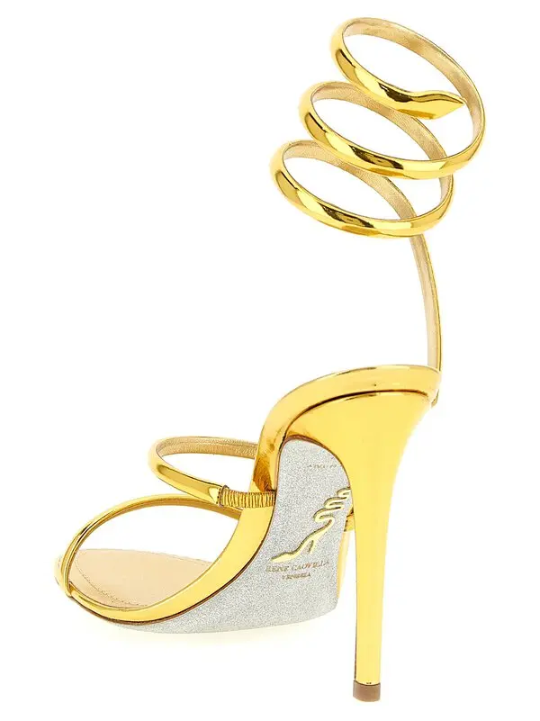 Rene Caovilla Cleo Metallic" Stiletto Sandals - Gold