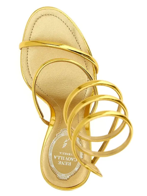 Rene Caovilla Cleo Metallic" Stiletto Sandals - Gold